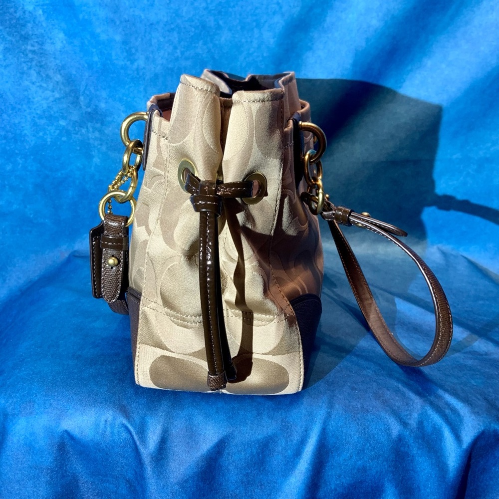 Coach Tote, Gold Logo Fabric With Leather Accents - Gem